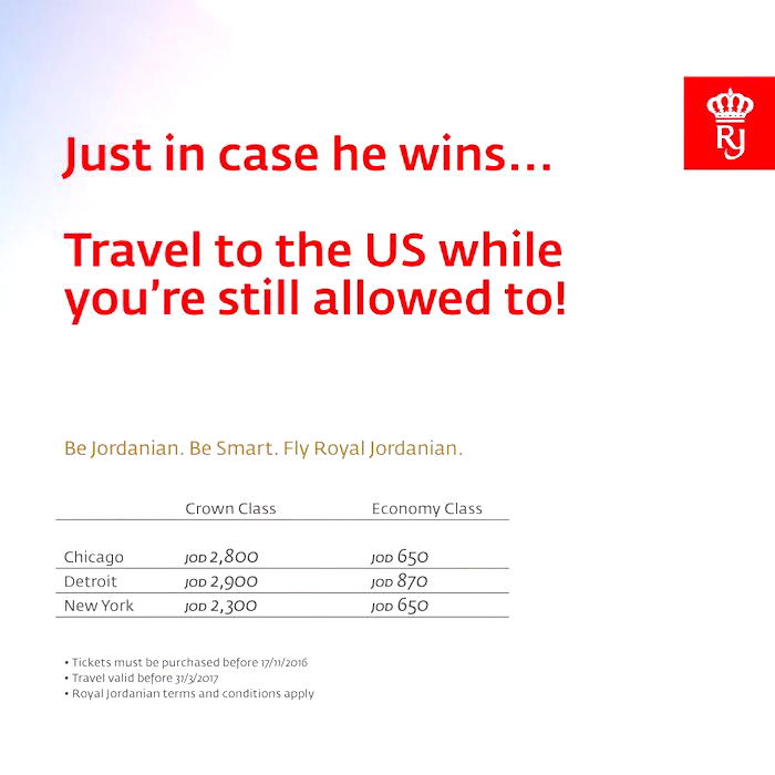 Royal Jordanian Adds Washington Flights, With Controversial Ad - One ...