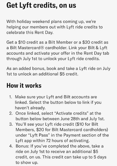 Bilt Rent Day Promotion July 2023: Up To $25 Lyft Credit - One Mile at ...